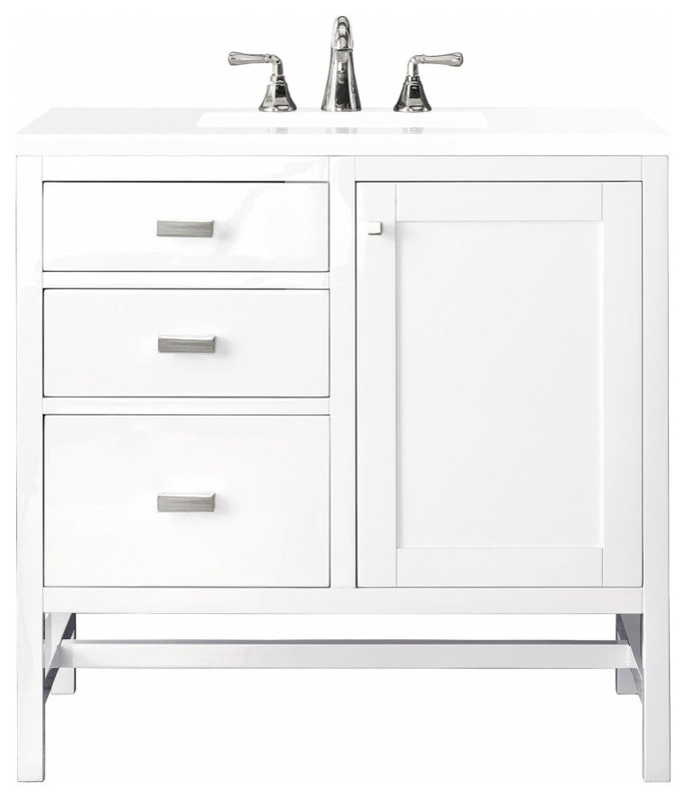 36" Transitional Glossy White Single Sink Bathroom Vanity, James Martin ...