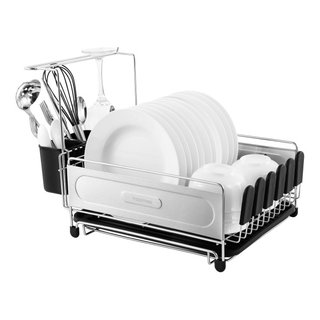Compact 17.25" Stainless Steel Dish Rack With Wine Glass Holder, Steel ...