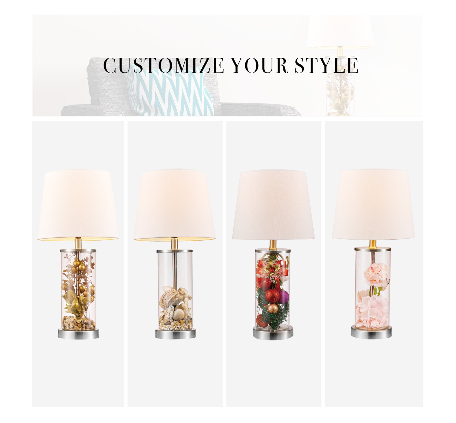 Maya 20" Fillable Clear Glass Table Lamp With White Linen Shade ...