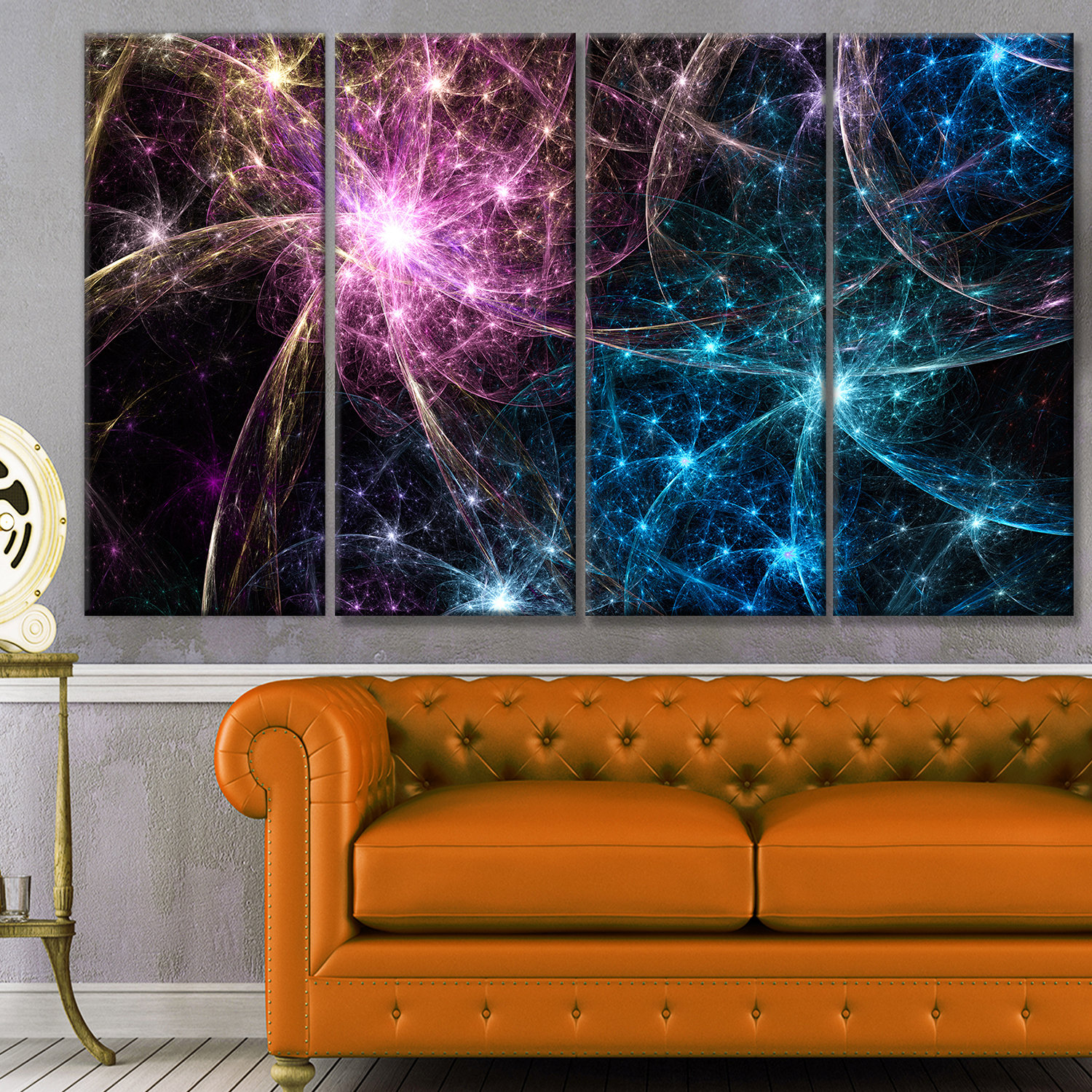 Blue Pink Colorful Fireworks, Multipanel Abstract Art on Canvas, 48"x28 ...