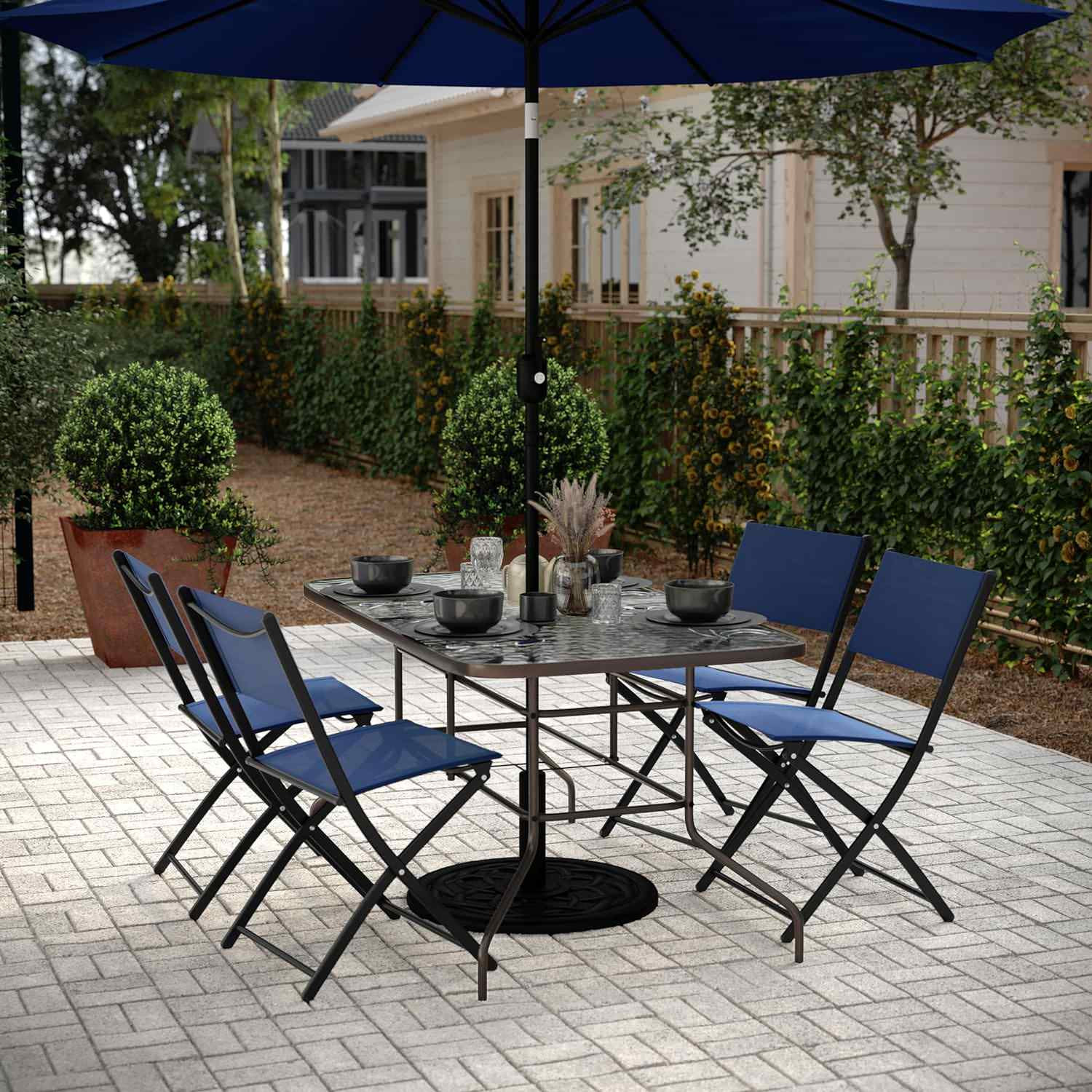 Indoor Outdoor Dining Table, Powder Coated Metal Frame With Glass Top ...