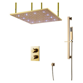 Led 20" Brushed Gold Digital Mist Rainfall Shower System With Handheld ...