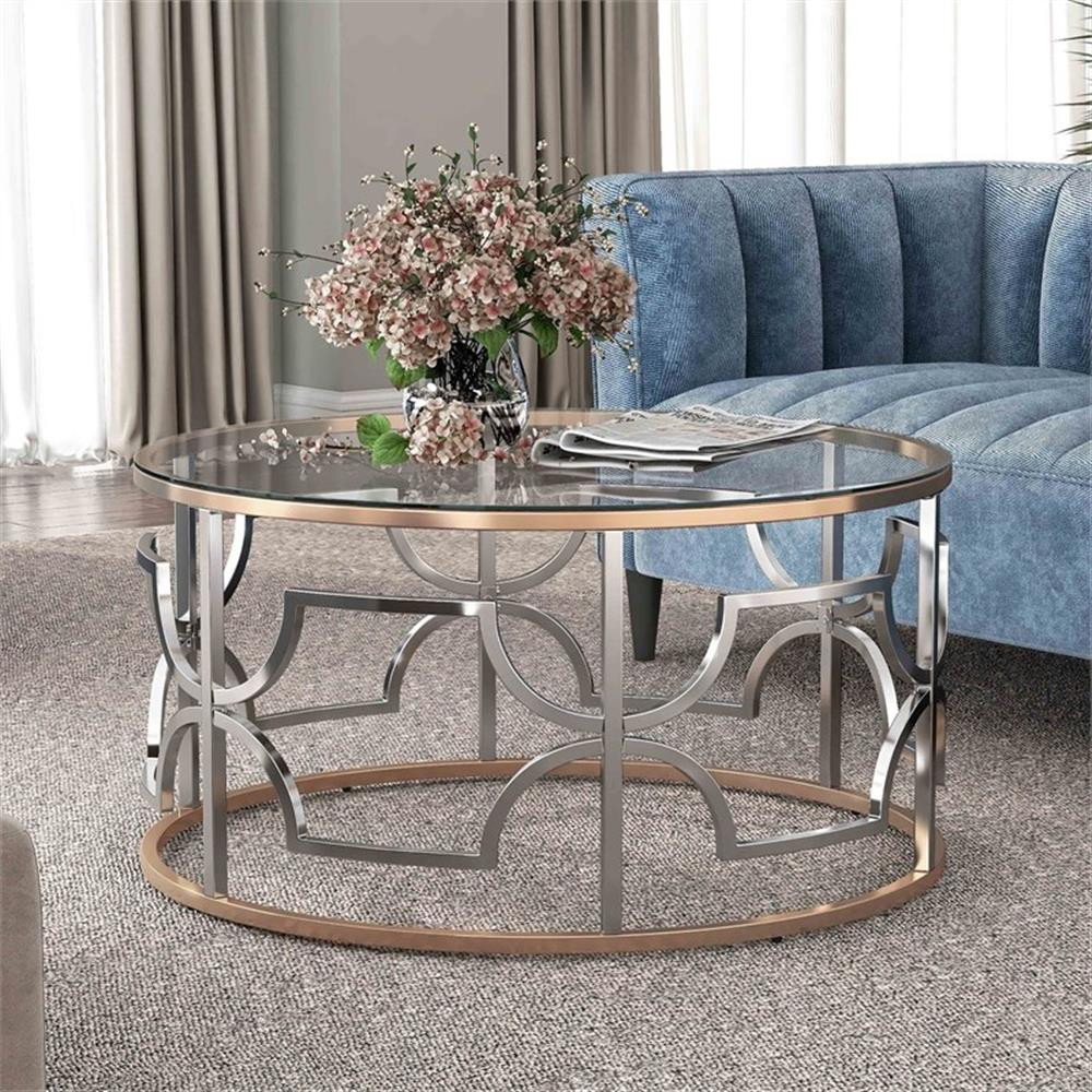Furniture of America Sol Glass Top Round Coffee Table in Chrome and ...
