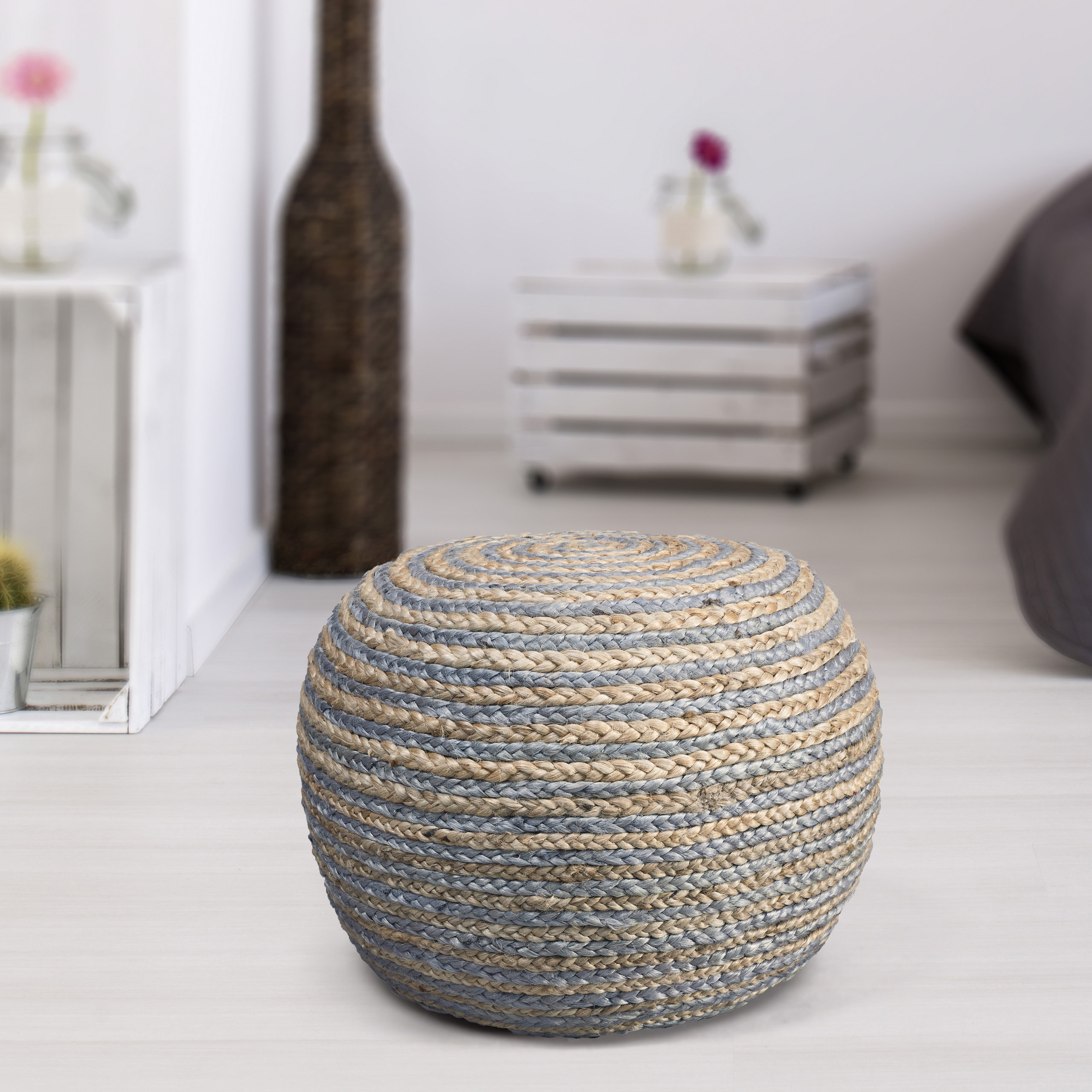 Natural Braided Pouf - Beach Style - Floor Pillows And Poufs - by LR Home | Houzz