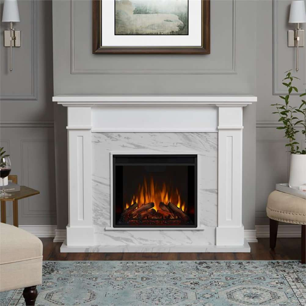 Catania Modern / Contemporary Electric Fireplace in White Marble ...