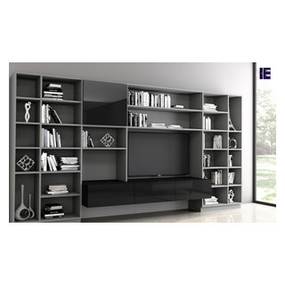 Bespoke Library area living room TV section dark supplied by Inspired ...