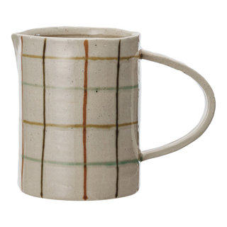 32 Oz. Stoneware Pitcher, Checkered Pattern, Multicolor - Farmhouse ...
