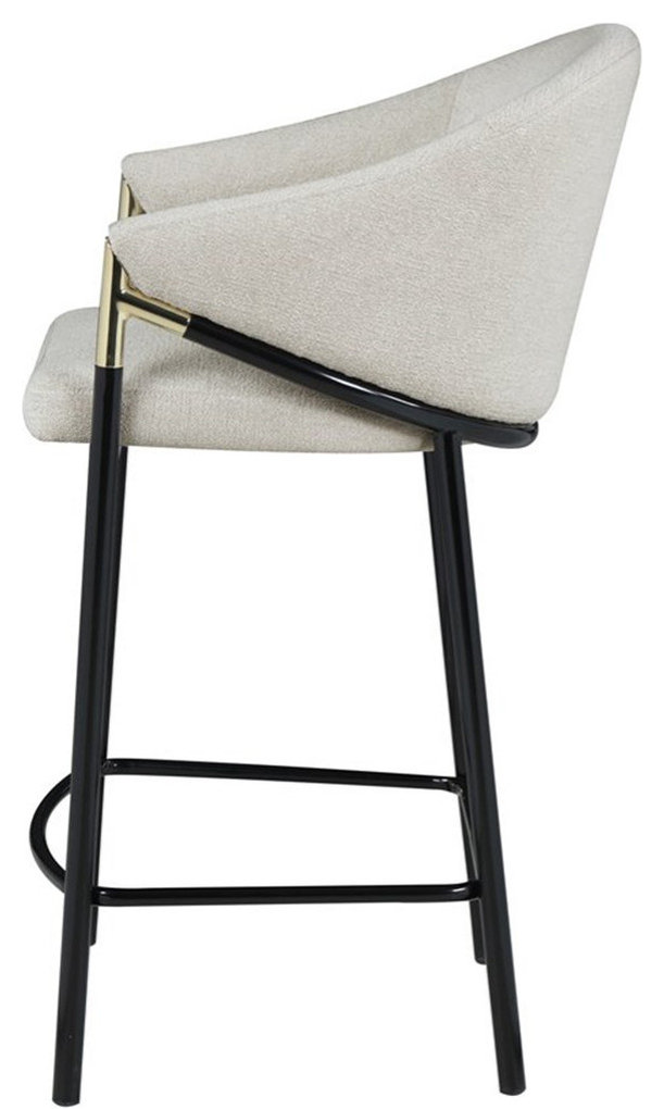 Home Square Sloped Arm Counter Height Stool in Beige and Glossy Black ...