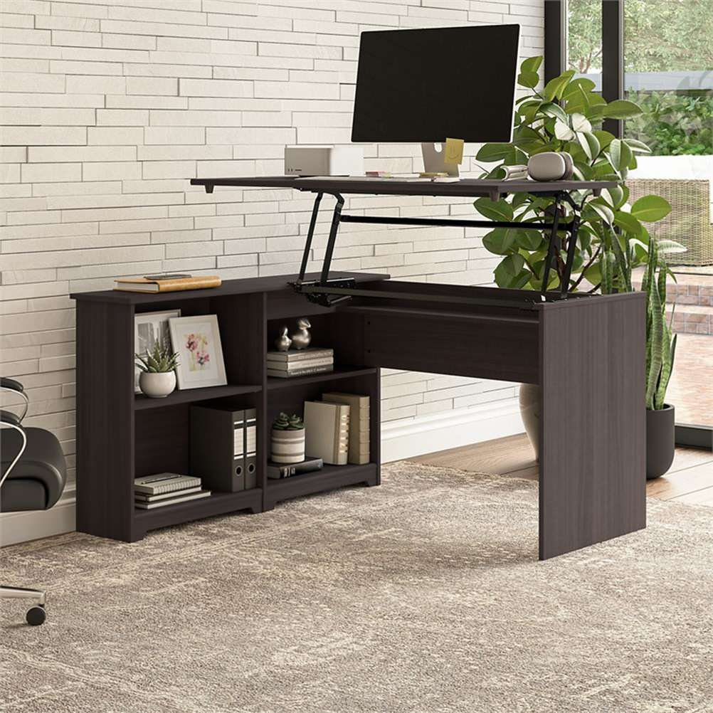 Cabot 52W 3 Position Sit to Stand Corner Desk in Heather Gray ...