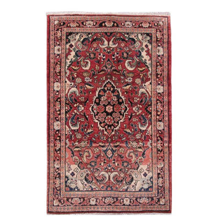 Consigned, Persian 4 x 7 Area Rug, Hamadan Hand-Knotted Wool Rug, 4' x ...