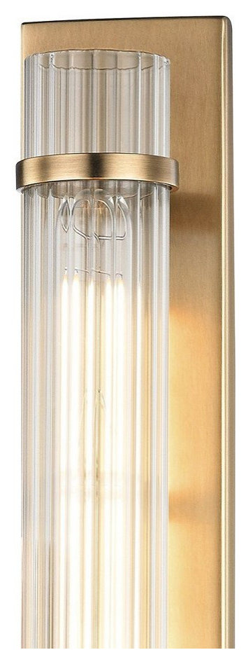 1 Light Modern Brass LED Wall Mount Fluted Glass-16.5 Inches H by 2.5 ...