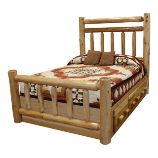 White Cedar Log Platform Bed with Double Top Rail & Footboard, Twin ...