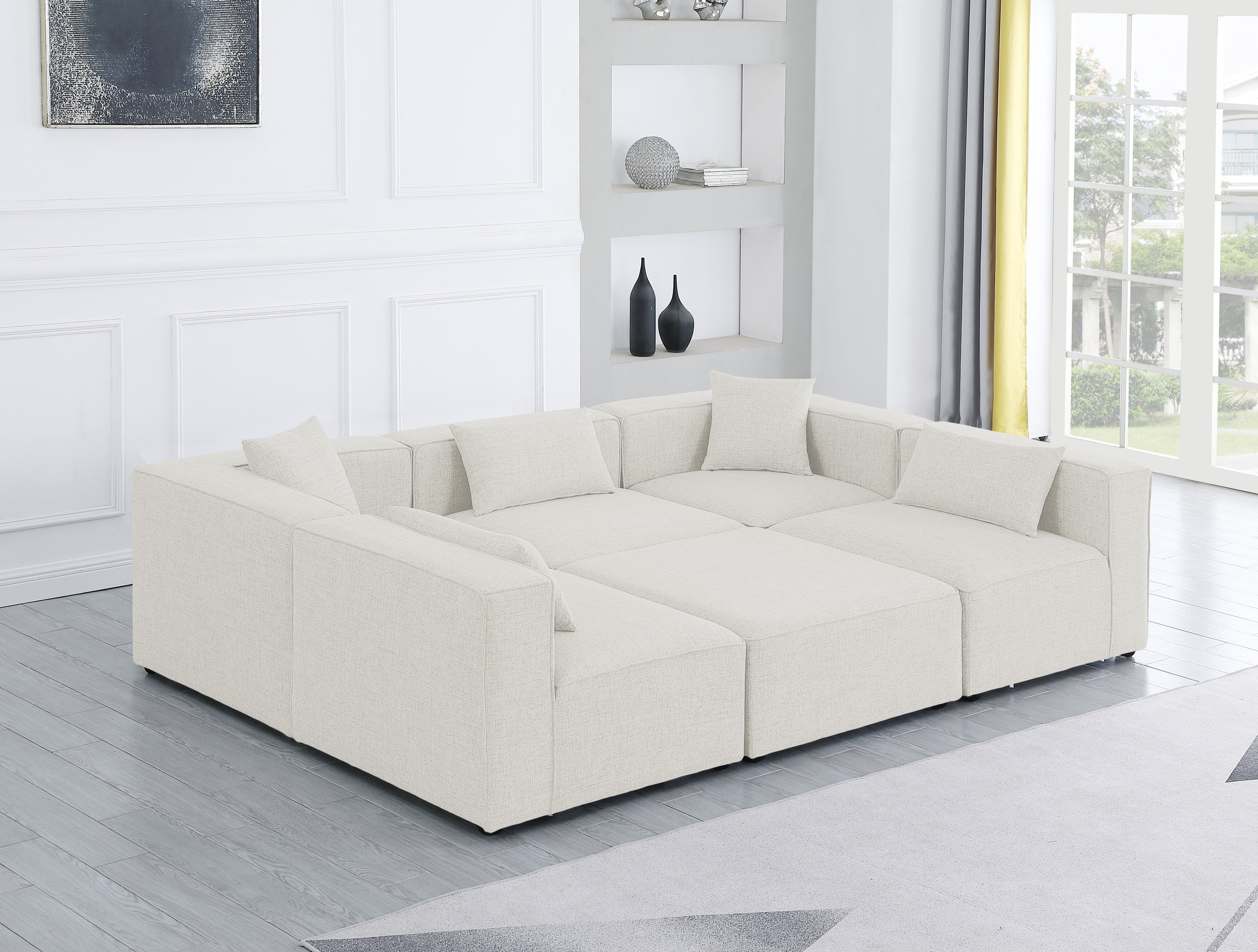 Cube Upholstered Modular Sectional, 6-Piece: 3 Armless Chair, 2 Corner ...