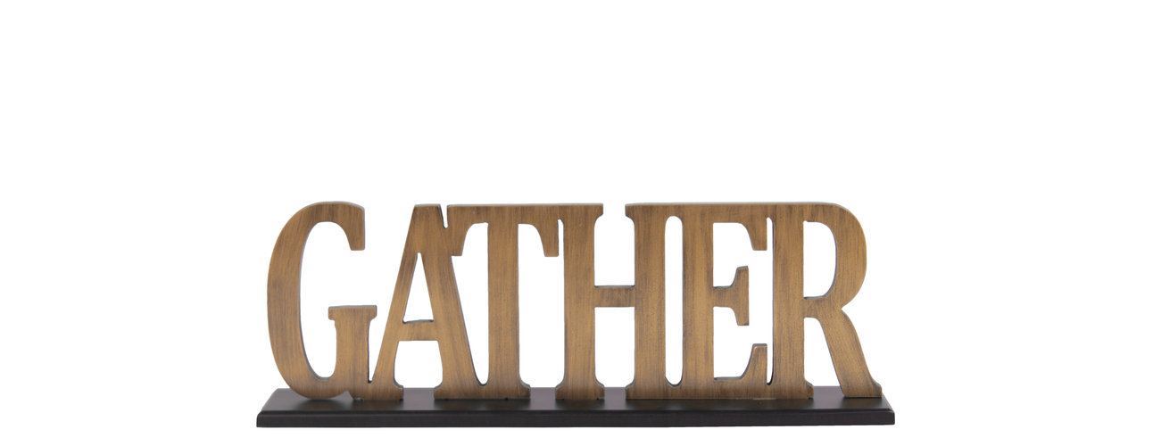 Wood Alphabet Decor "Gather" On Black Rectangular Base, Gold ...