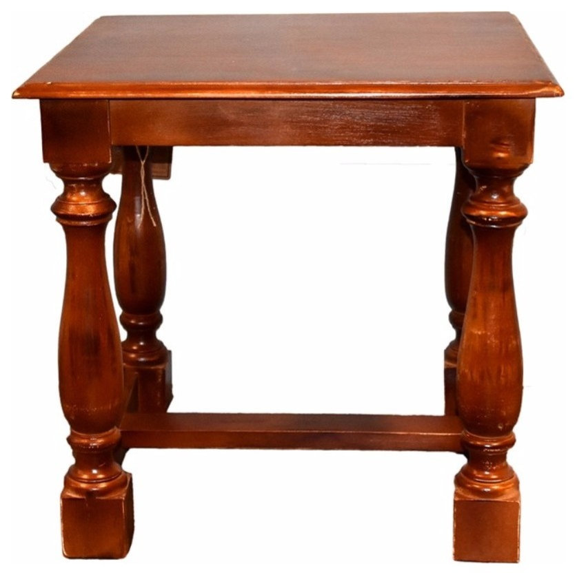 Old-Style Square Wooden Side Table, Brown - Traditional - Side Tables ...