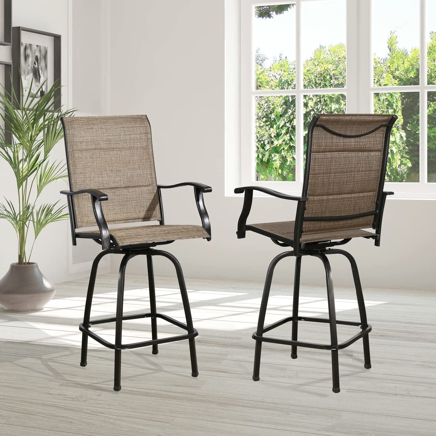 Outdoor Swivel Bar Stools Patio Sling Bar Chairs Padded with Quick Dry ...