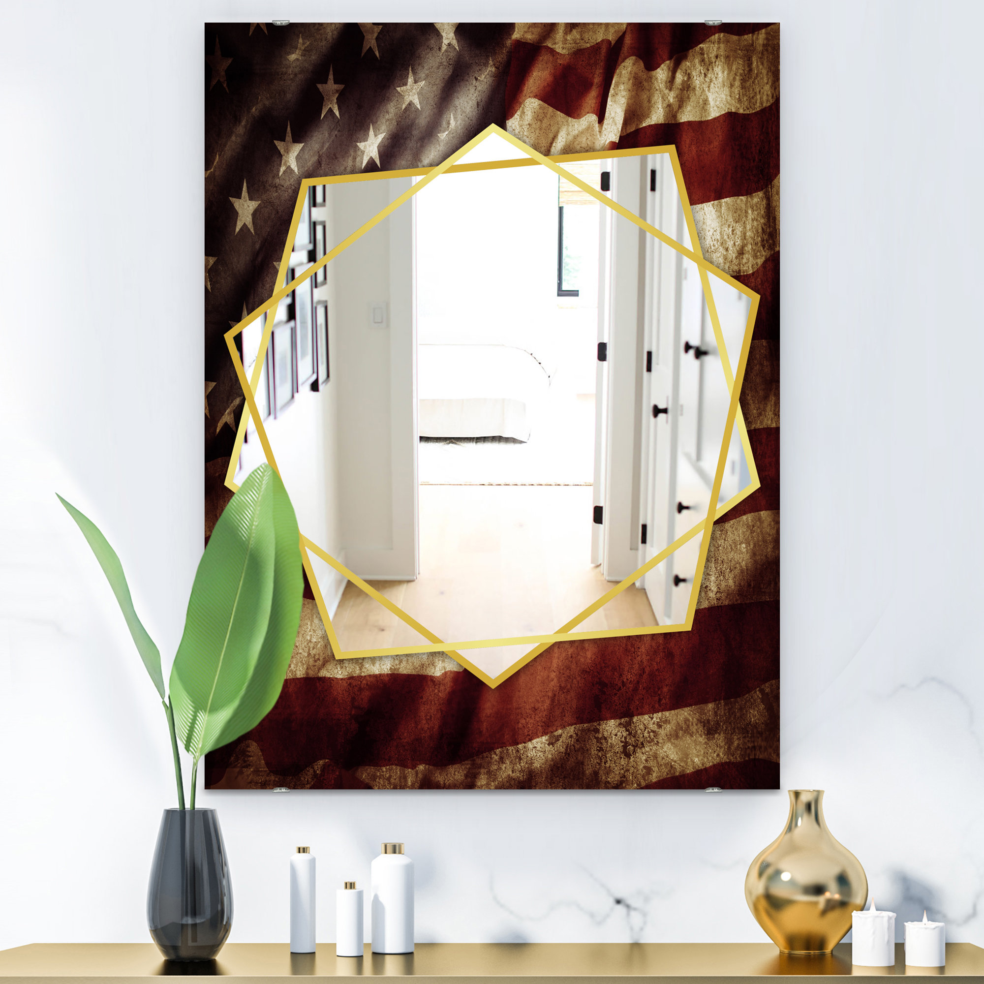 Designart American Flag Bohemian And Eclectic Frameless Wall Mirror ...
