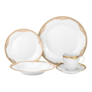 Royalty Porcelain 5 pc Dinnerware Set with Gold Floral Ornament ...