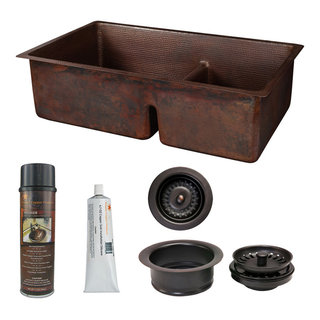 33-in Copper 60/40 Double Basin Kitchen Sink with Short 5" Divider ...