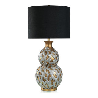 Reef Table Lamp Gold And Silver Finish On Resin Body Hardback Shade ...