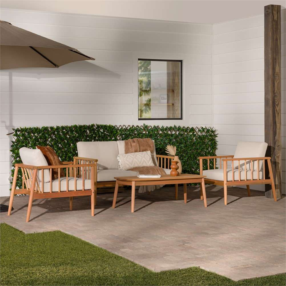 Pemberly Row Modern Outdoor Spindle Style 4 Piece Solid Wood Chat Set ...