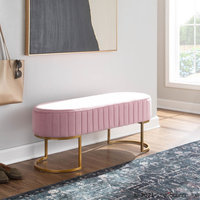 Demi Glam Pleated Bench, Gold Steel/Pink Velvet - Contemporary ...