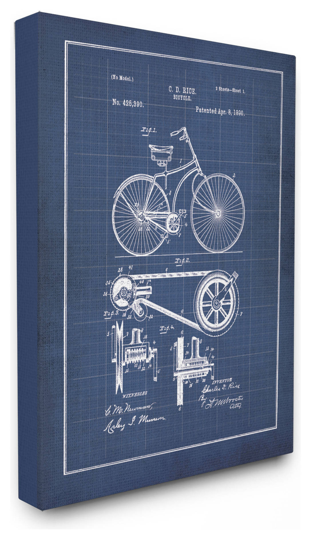 "Vintage Bike Blueprint" Oversized Stretched Canvas Wall Art, 24 x 1.5 ...