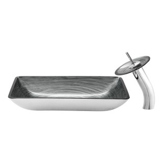 Cascade Rectangular Glass Vessel Sink with Faucet, Smoky Grey ...