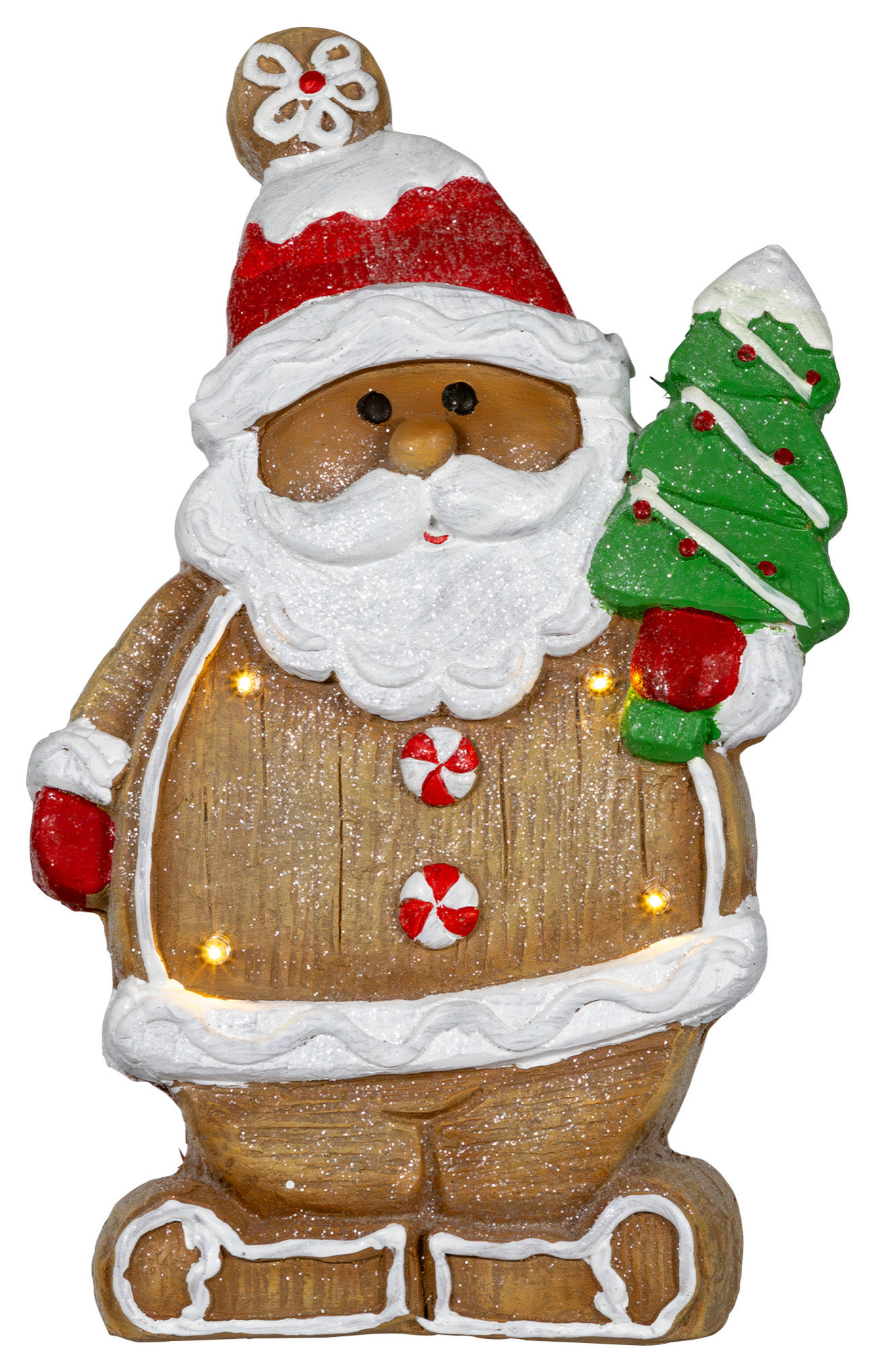 16" Lighted Gingerbread Santa With Christmas Tree Tabletop Figurine ...