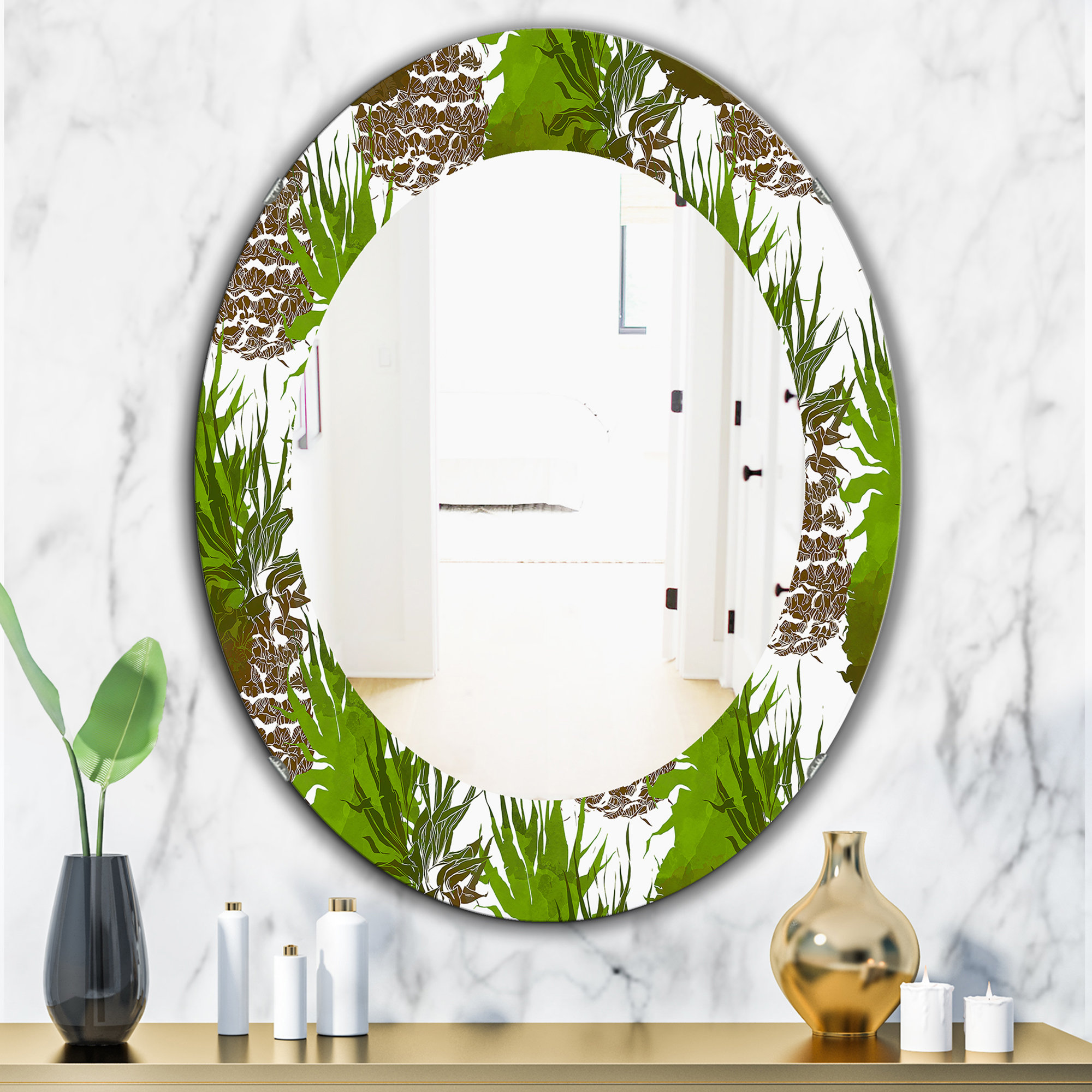 Designart Tropical Mood Foliage 11 Bohemian Frameless Oval Or Round ...