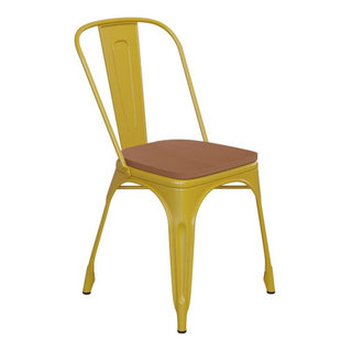 Yellow Metal Chair-Teak Seat - Industrial - Outdoor Dining Chairs - by ...