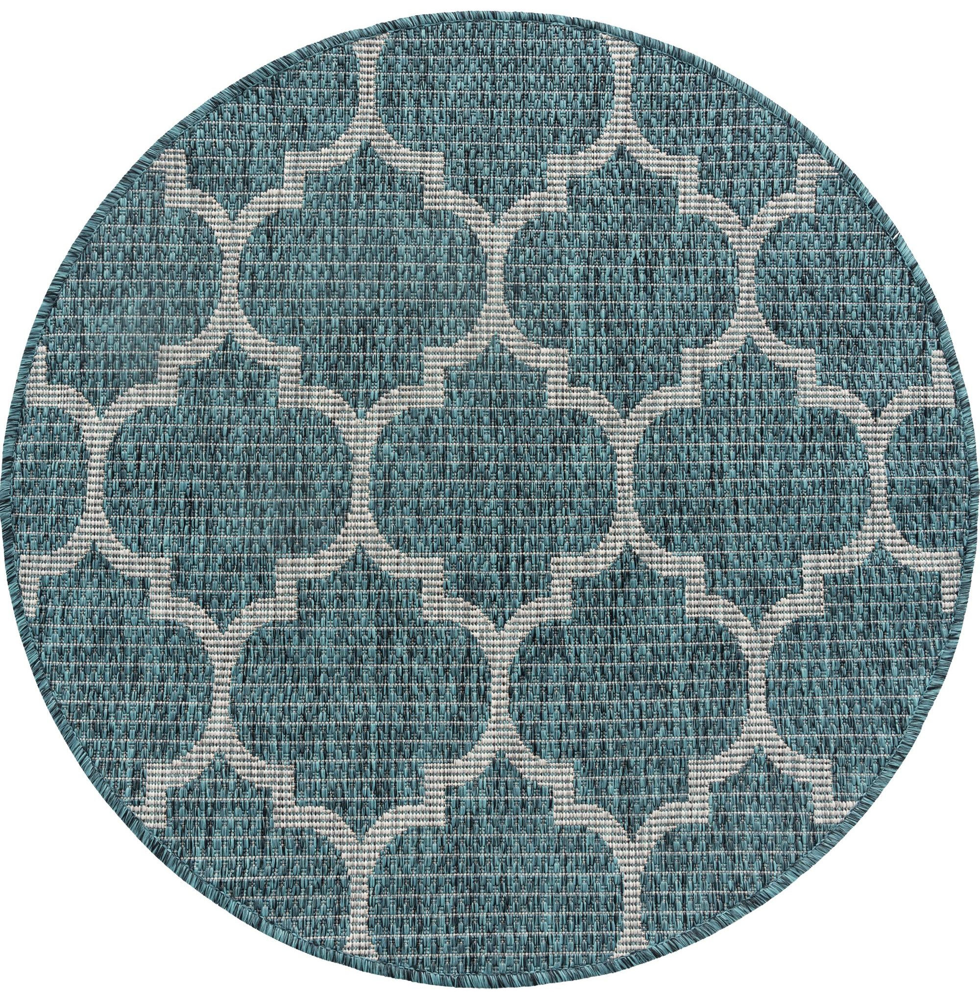 Rug Unique Loom Outdoor Trellis Teal Round 3' 3 x 3' 3 - Mediterranean ...