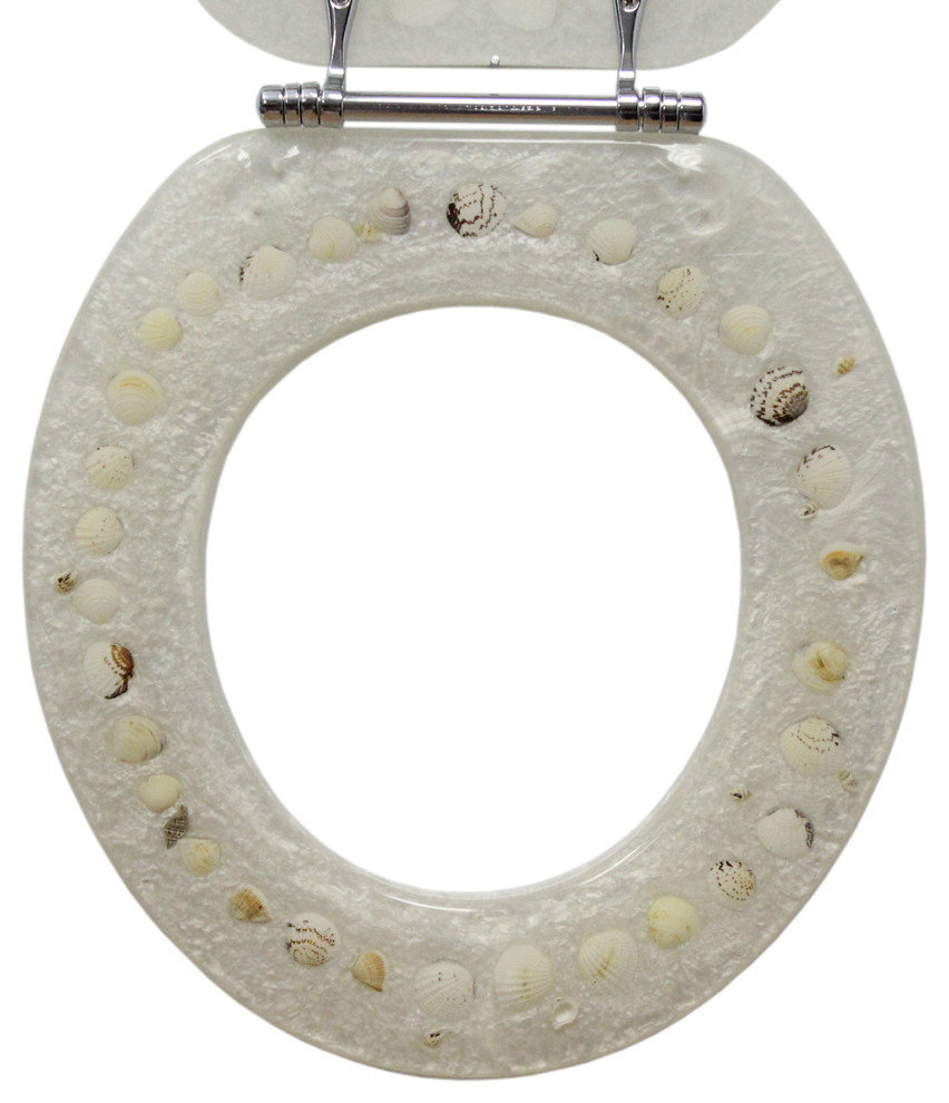 Trimmer Decorative Pearl White Toilet Seat With Shells, Standard Round ...