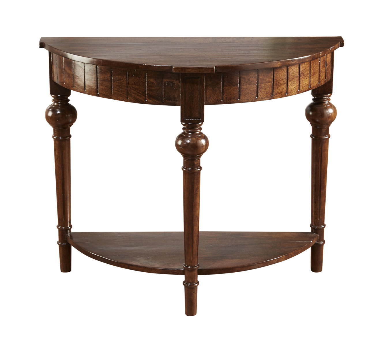 Half Round Console With Shelf, Pecan Finish - Traditional - Console ...