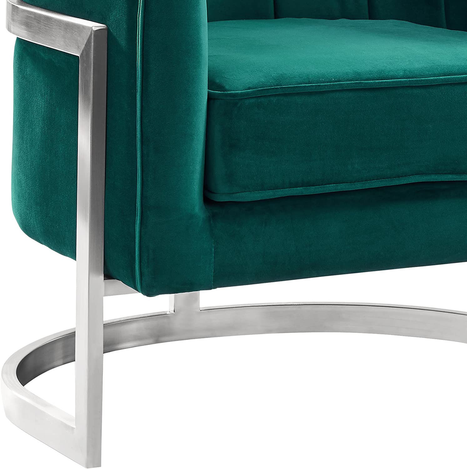 Chic Green Accent Chair, Stainless Steel Frame, Channel Tufted Back ...