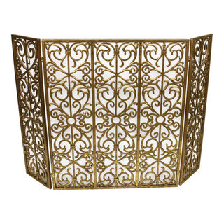 3-Panel Fireplace Screen Italian Gold - Mediterranean - Fireplace ...