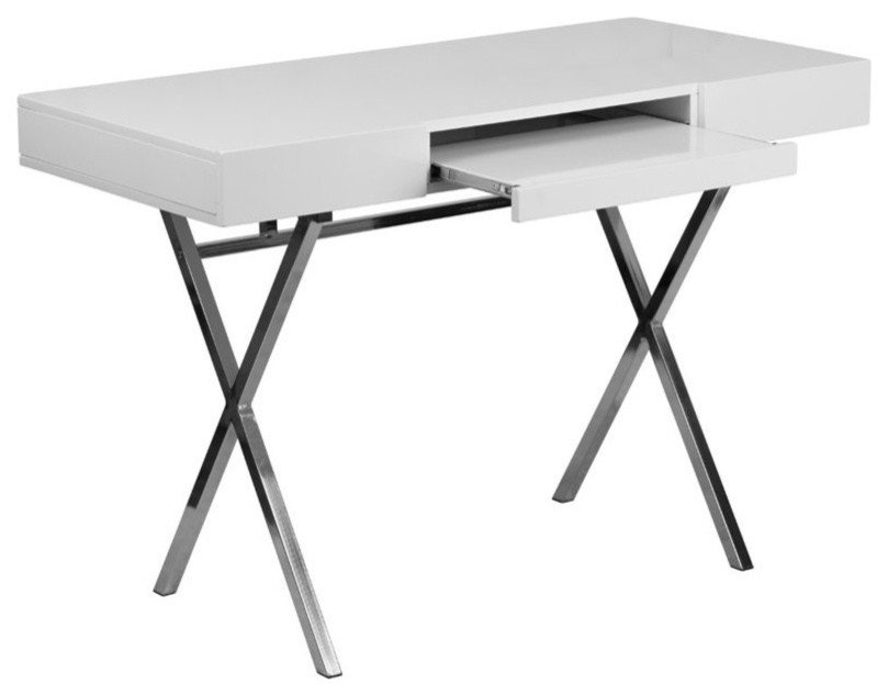 Scranton & Co Mid-Century Wood Computer Desk in Glossy White ...