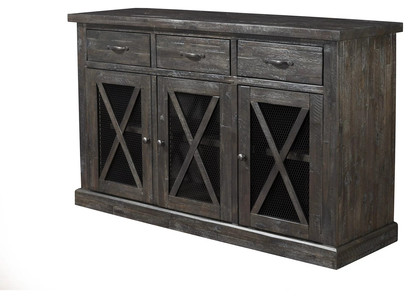 Salvaged Gray Sideboard with X Detailed Mesh Doors and Acacia Wood ...