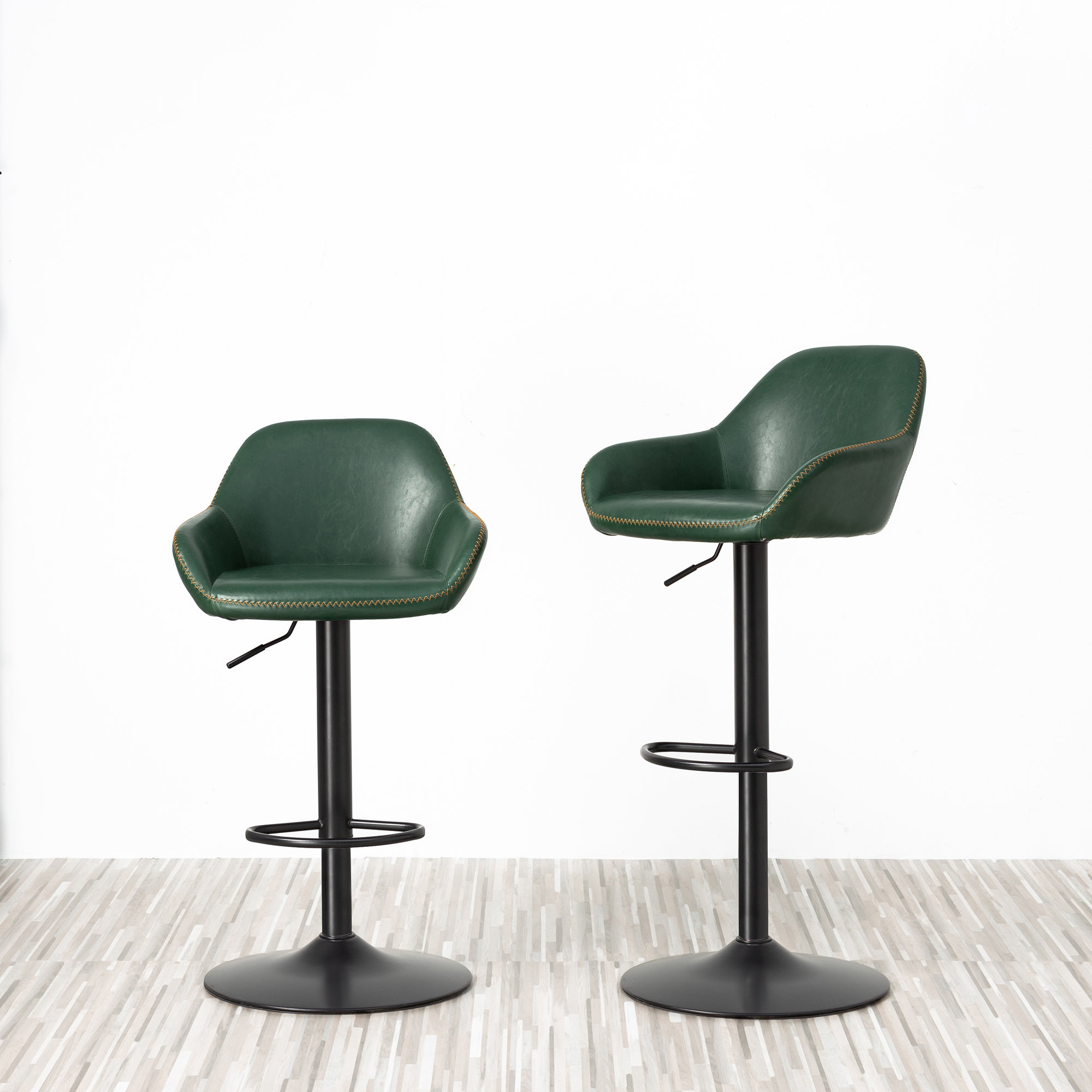 Hunter Green Vintage Leatherette Bar Stool, Set of 2 - Transitional ...