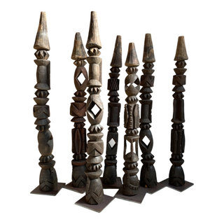 Consigned Carved Wood Tribal Post on Stand - Southwestern - Decorative ...