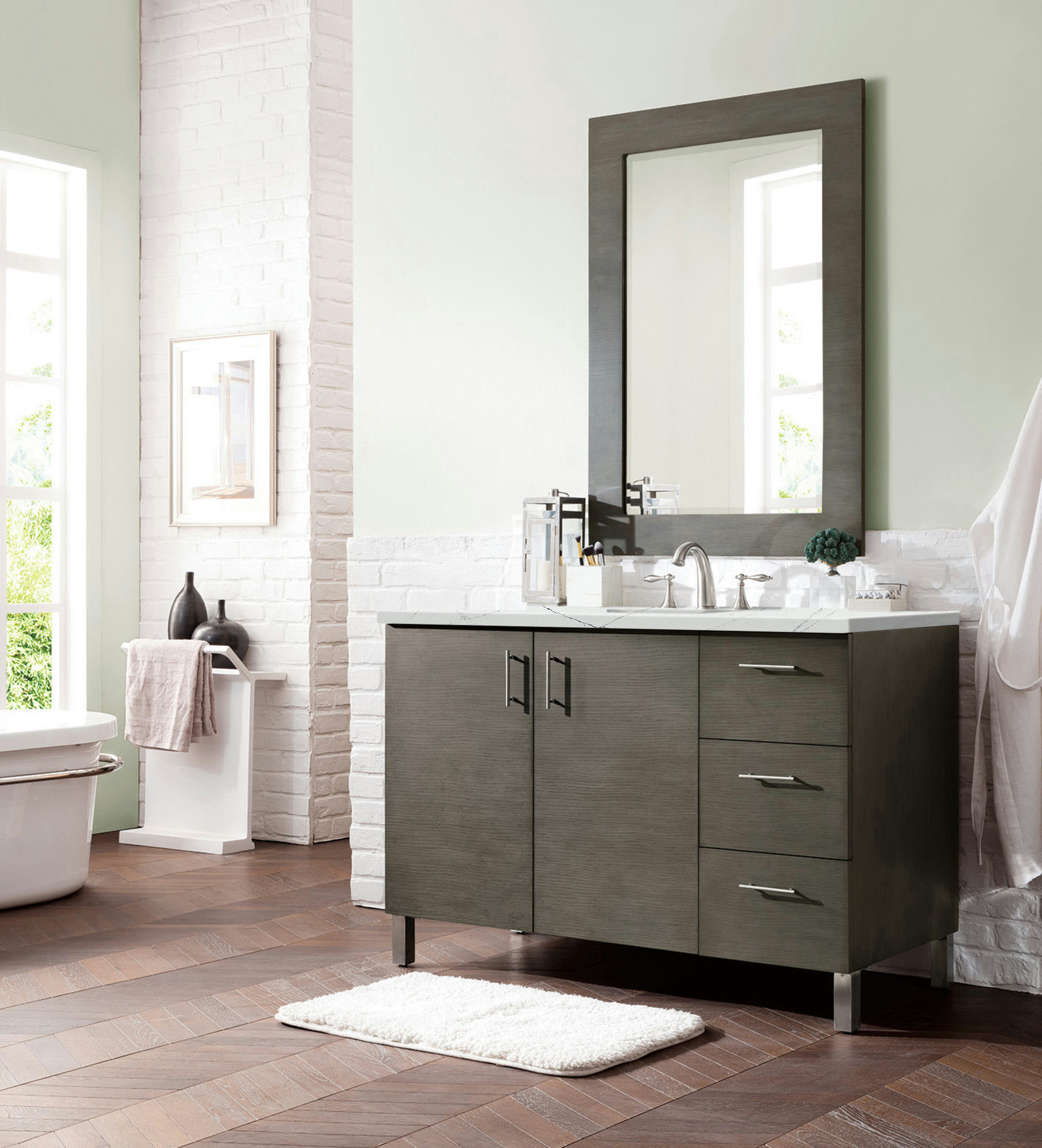 Metropolitan 48" Single Vanity, Silver Oak, w/ 3 CM Ethereal Noctis ...