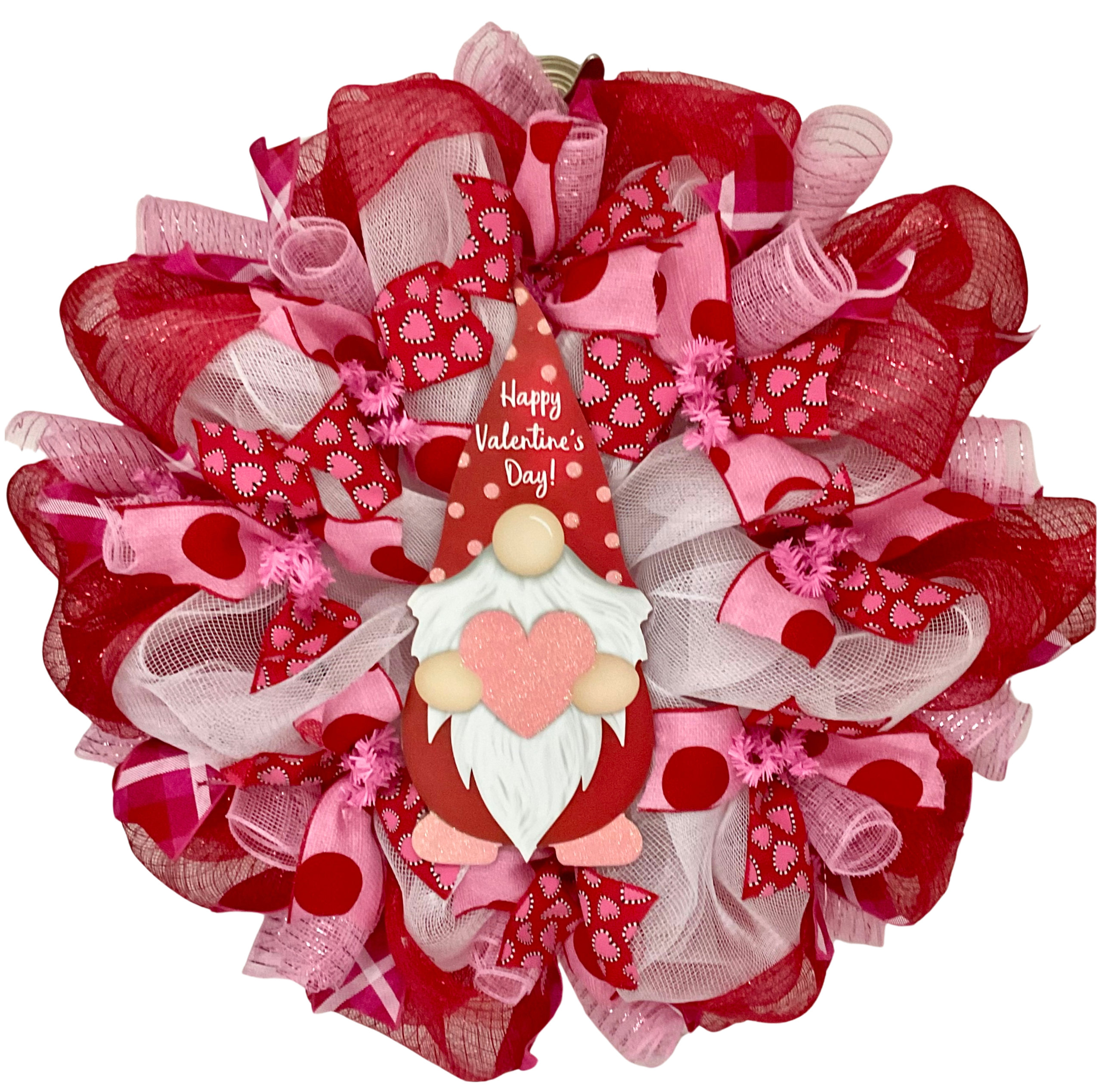 Happy Valentines Day Gnome Handmade Deco Mesh Valentines Day Wreath ...
