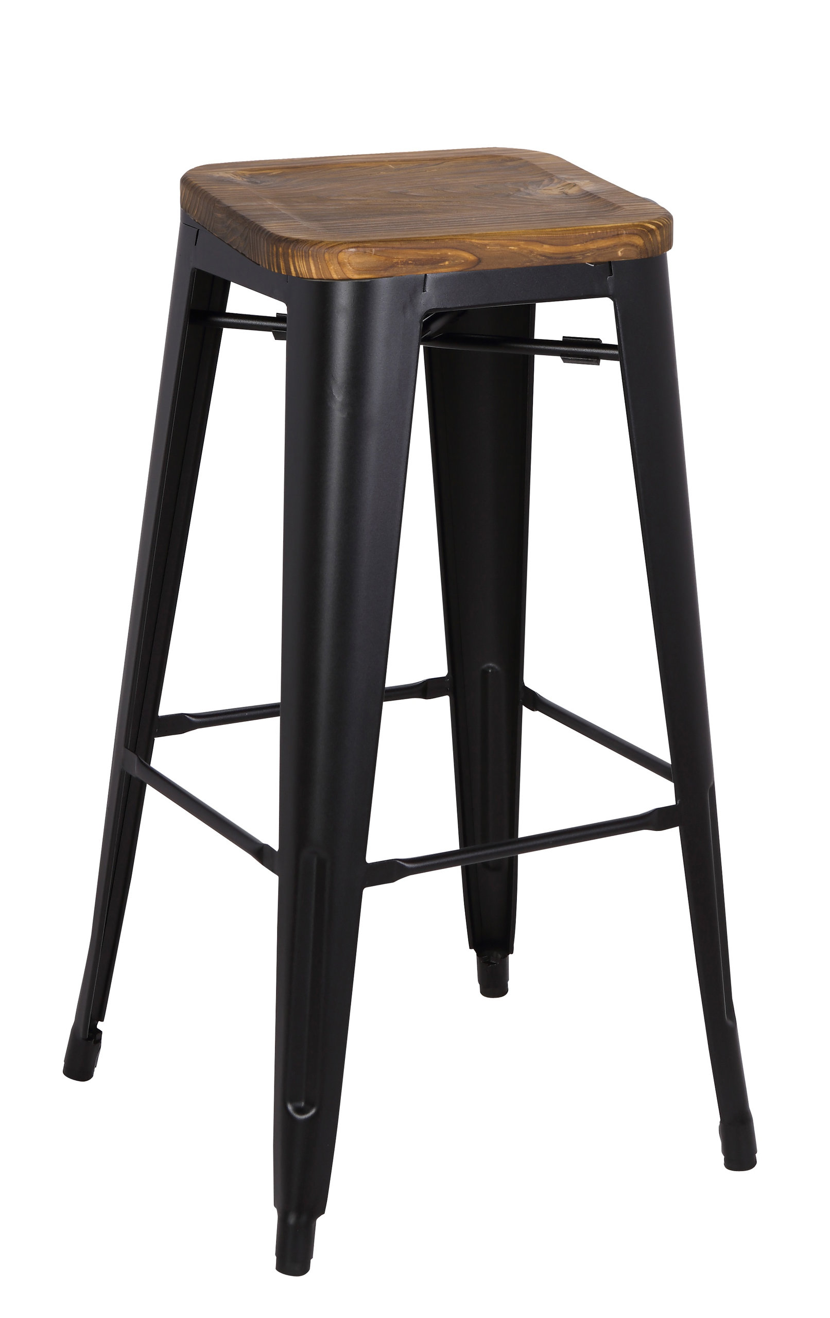 Highland Commercial Grade Stool with Wood Seat, Frosted Black, Set of 4 ...