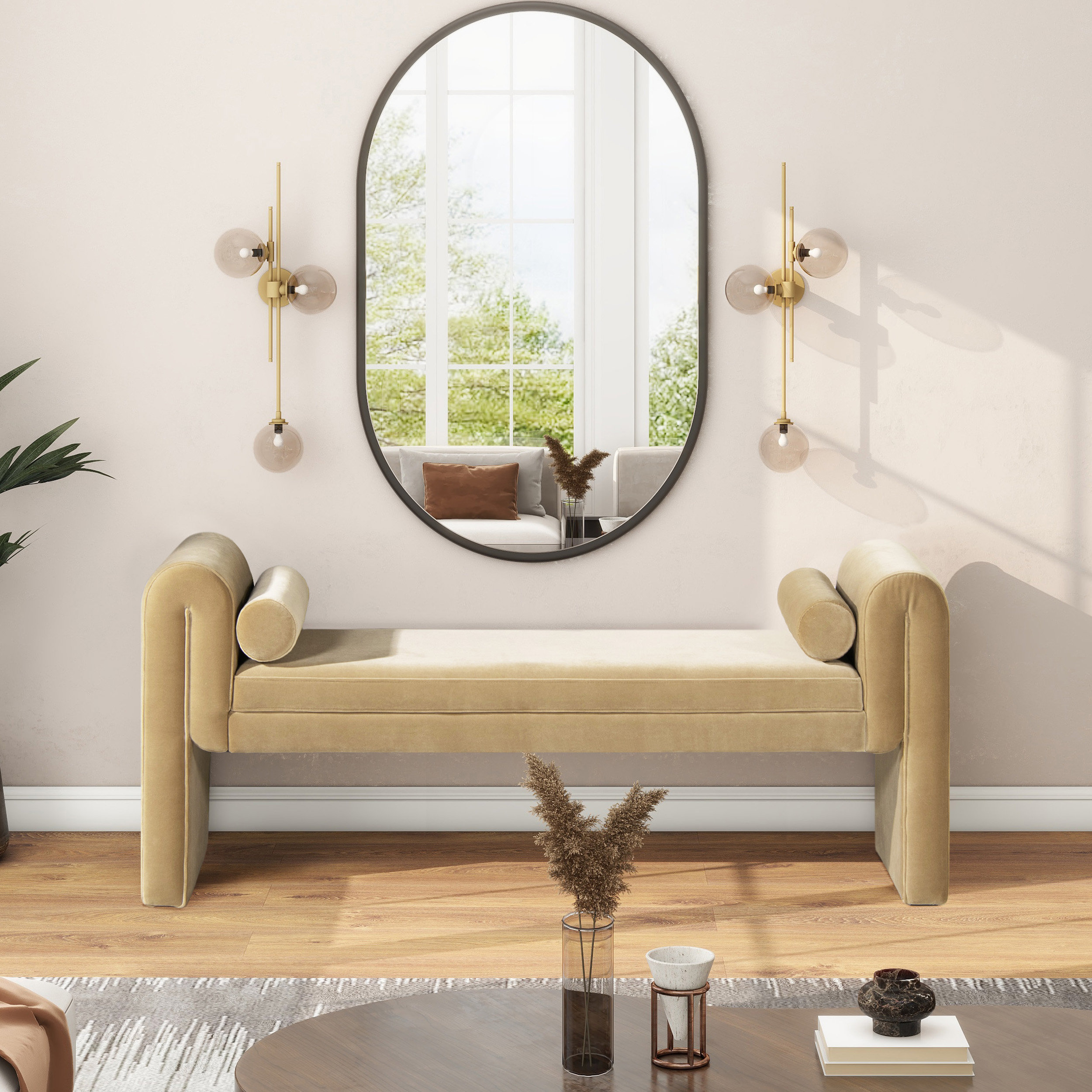 Mason 60.5" Arched Bench with Bolster Pillow - Transitional ...