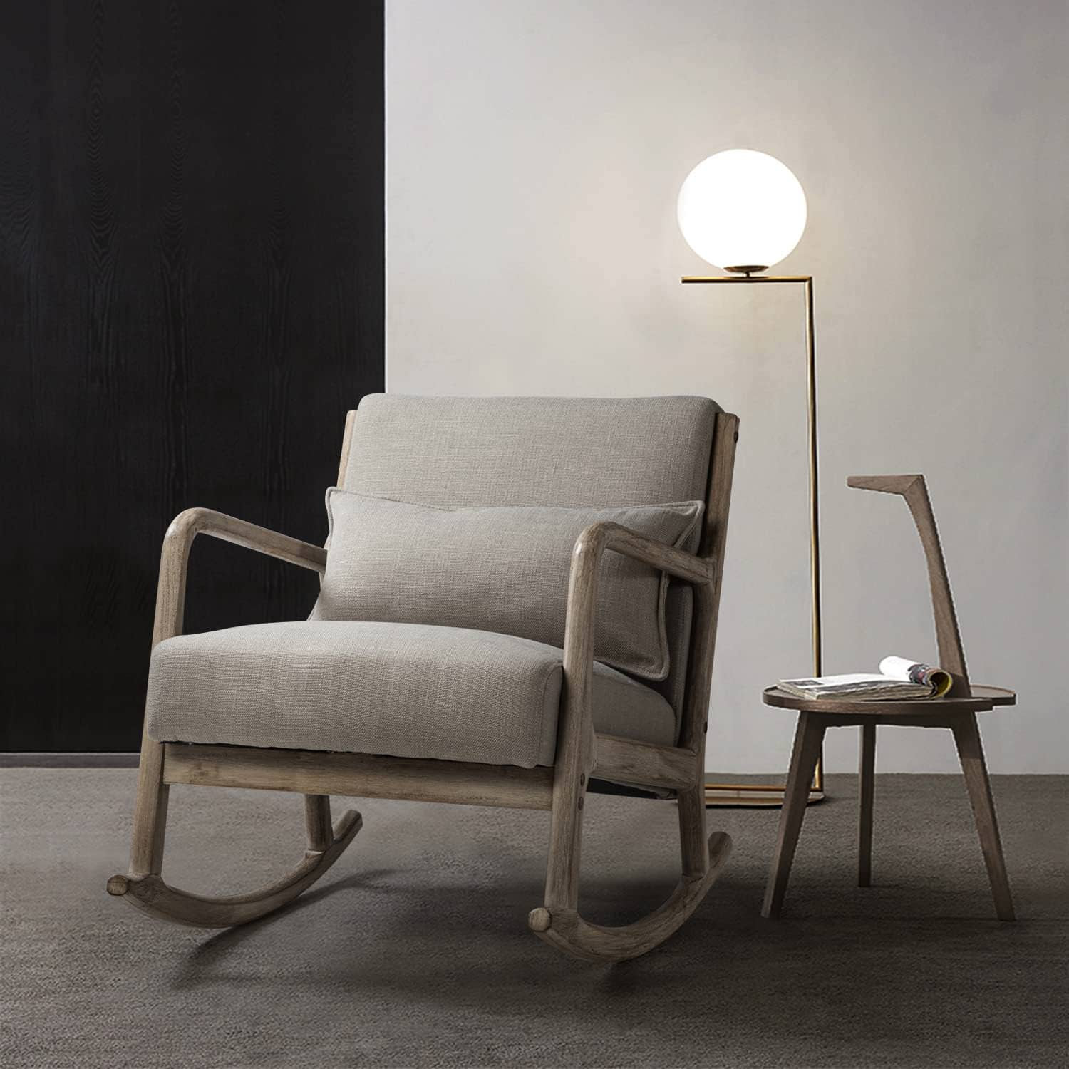 Mid Century Modern Rocker, Sturdy Wooden Frame With Cushioned Seat ...