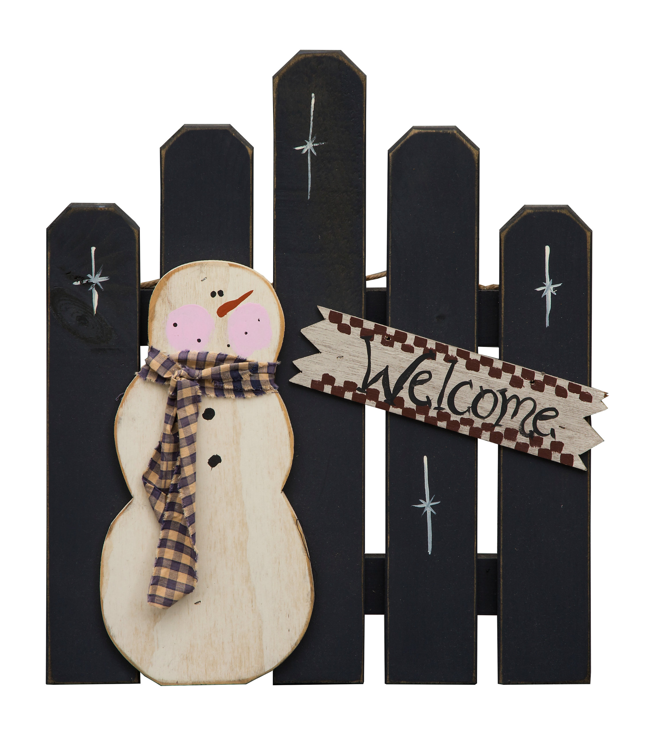 Farmhouse Snowman Fence Welcome Sign - Rustic - Holiday Accents And ...