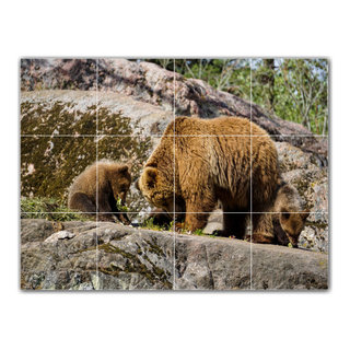 Bear Ceramic Tile Wall Mural HZ500113, 24" Wide x 18" High - Rustic ...