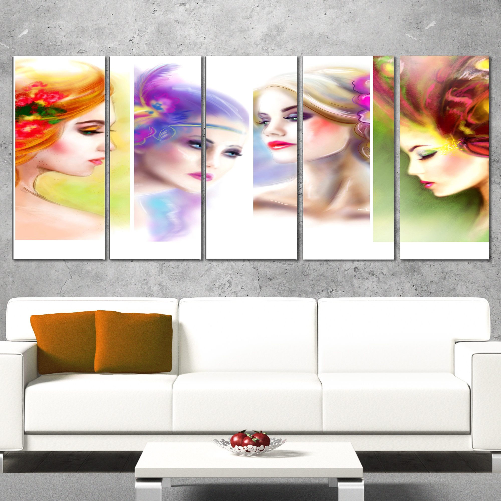 "Colorful Women Face Collage" Portrait Digital Art Wall Art, 60"x28", 5 ...