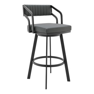30" Timeless Slate Grey Faux Leather Silver Finish Swivel Counter Stool ...