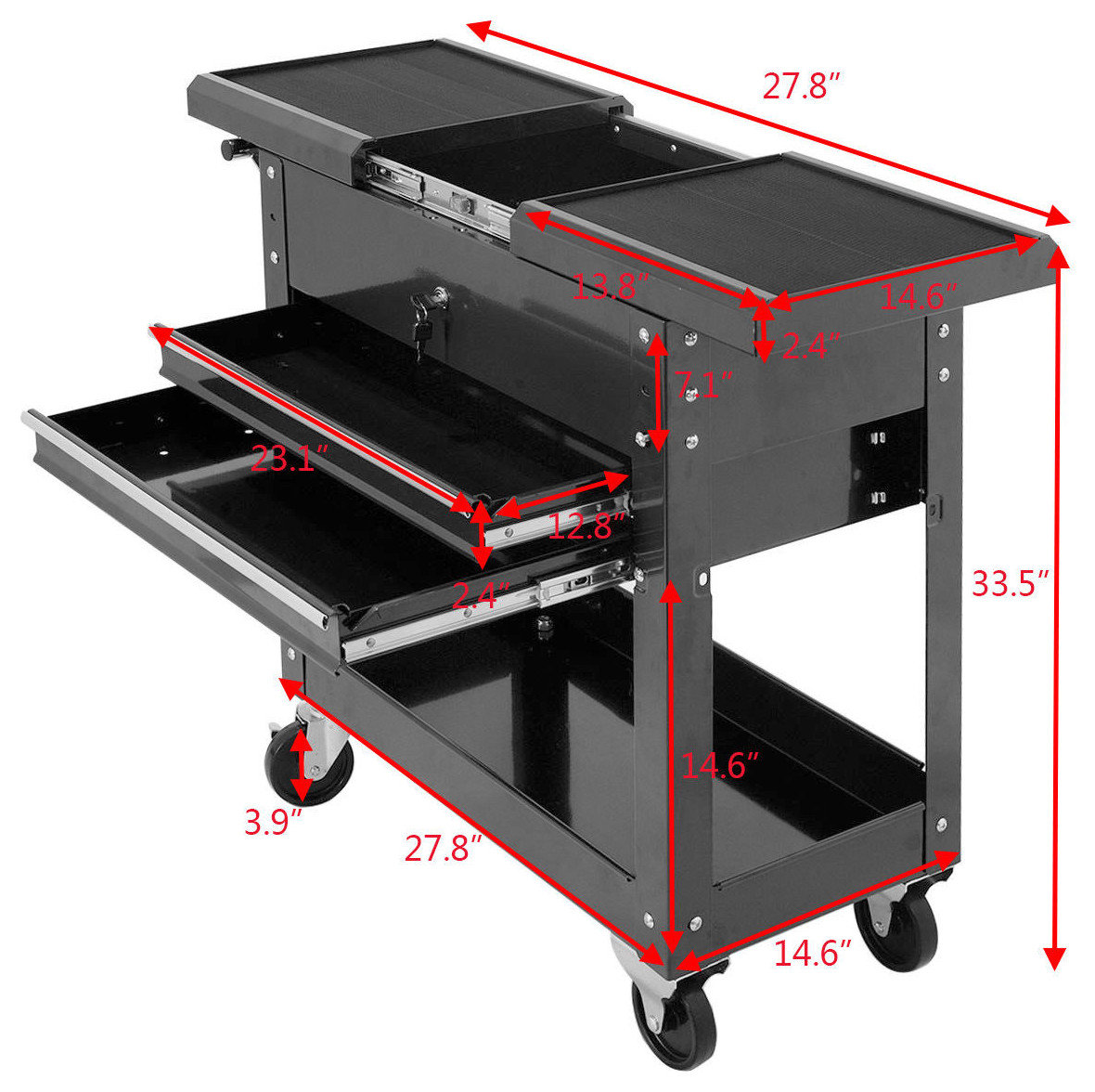 Costway Rolling Mechanics Tool Cart Slide Top Utility Storage Cabinet 2 ...